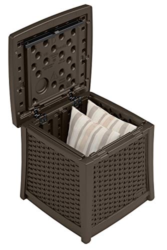 Suncast 13 Gallon Resin Outdoor Patio End Table Storage Box, Java