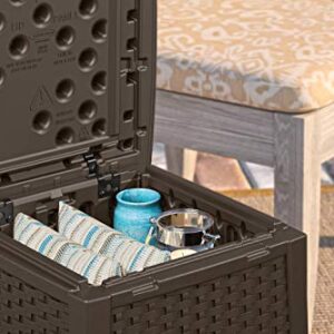 Suncast 13 Gallon Resin Outdoor Patio End Table Storage Box, Java