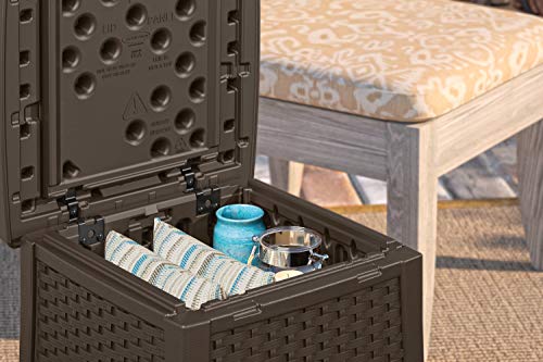 Suncast 13 Gallon Resin Outdoor Patio End Table Storage Box, Java