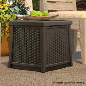 Suncast 13 Gallon Resin Outdoor Patio End Table Storage Box, Java