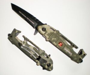 7 3/4" digital camo few proud marines helicopter rescue tanto blade assisted opening pocket knife with glass breaker and seat belt cutter!