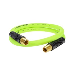 flexzilla swivel whip air hose, 1/2 in. x 4 ft. (1/2 in. mnpt swivel x 1/2 in. mnpt ends), heavy duty, lightweight, hybrid, zillagreen - hfz1204yw4s