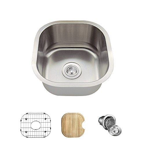 MR Direct 1716-16-ENS Stainless Steel Undermount Single Bowl Kitchen Sink with Additional Accessories, 16 Gauge