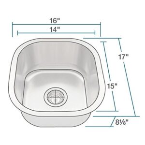 MR Direct 1716-16-ENS Stainless Steel Undermount Single Bowl Kitchen Sink with Additional Accessories, 16 Gauge