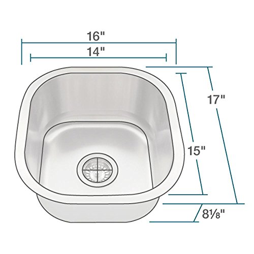 MR Direct 1716-16-ENS Stainless Steel Undermount Single Bowl Kitchen Sink with Additional Accessories, 16 Gauge