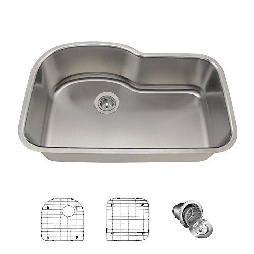 MR Direct 346-16-ENS Stainless Steel Undermount 31-3/8 in. Single Bowl Kitchen Sink with Additional Accessories, 16 Gauge