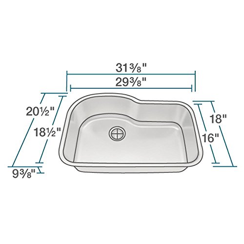 MR Direct 346-16-ENS Stainless Steel Undermount 31-3/8 in. Single Bowl Kitchen Sink with Additional Accessories, 16 Gauge