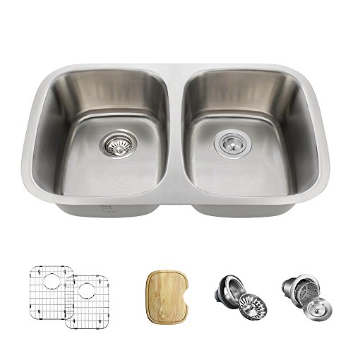 MR Direct 510-16-ENS Stainless Steel Undermount 29-1/4 in. Double Bowl Kitchen Sink with Additional Accessories, 16 Gauge