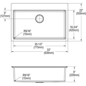 Elkay ECTSRS33229TBG4 Crosstown Single Bowl Dual Mount Stainless Steel Sink Kit