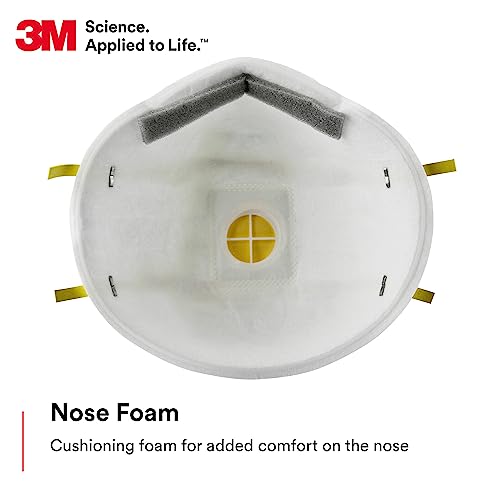 3M Particulate Respirator 8210V with Cool Flow Valve, Smoke, Grinding, Sanding, Sawing, Sweeping, Woodworking, Dust, 80/Pack