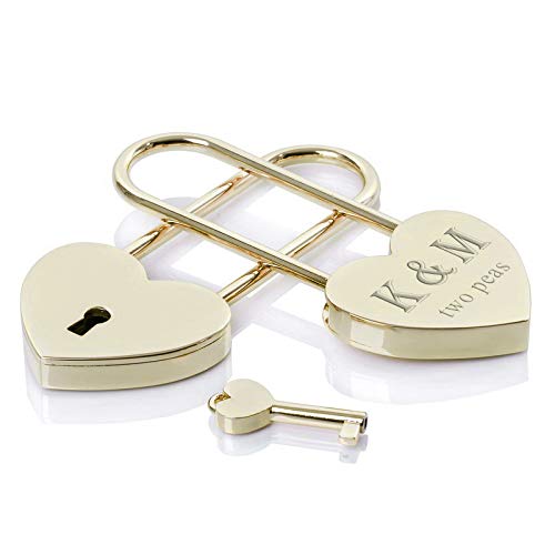 Personalized Gold Heart Shaped Love Padlock Engraved Free Lock with Functional Key Custom Engraving - Ships from USA