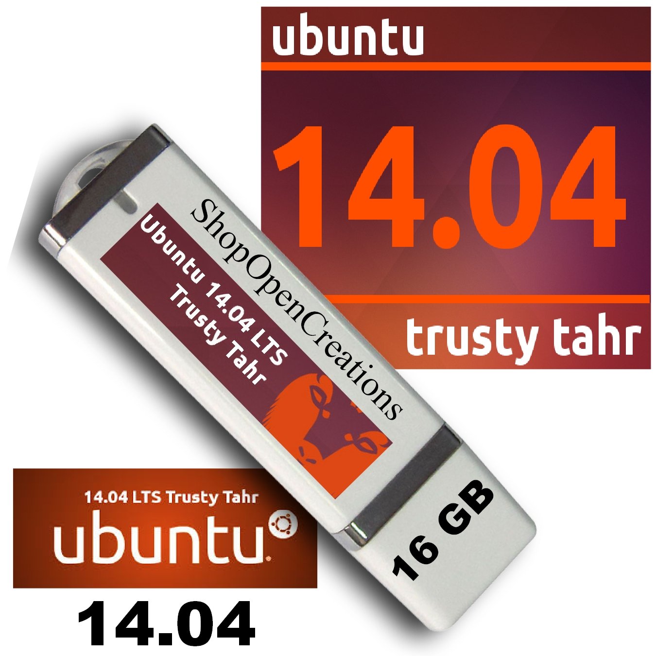 Ubuntu Linux 14.04 "Trusty Tahr" on Bootable 16GB USB Flash Drive and DVD - Both 32-bit and 64-bit Included!