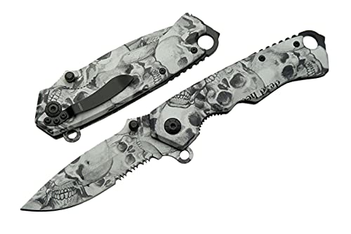 SZCO Supplies 300262 Assisted Opening Skull Folding Knife, Black/Grey