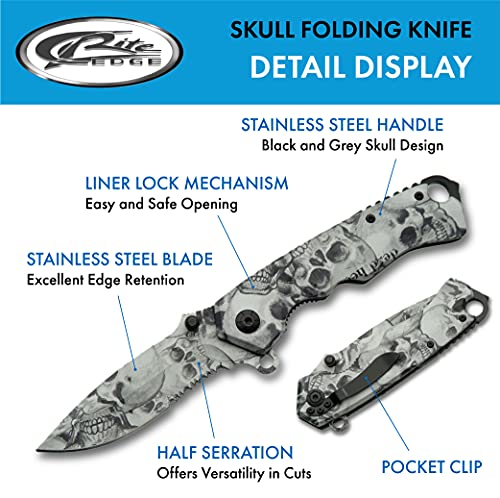 SZCO Supplies 300262 Assisted Opening Skull Folding Knife, Black/Grey