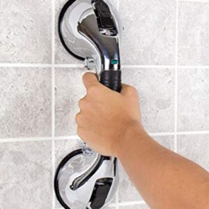 Carex Ultra Grip Shower Grab Bar - Shower Handle and Bathroom Bar - 12 Inch Safety Bar With Dual Locking Suction Cups For Bathtubs and Showers, Chrome