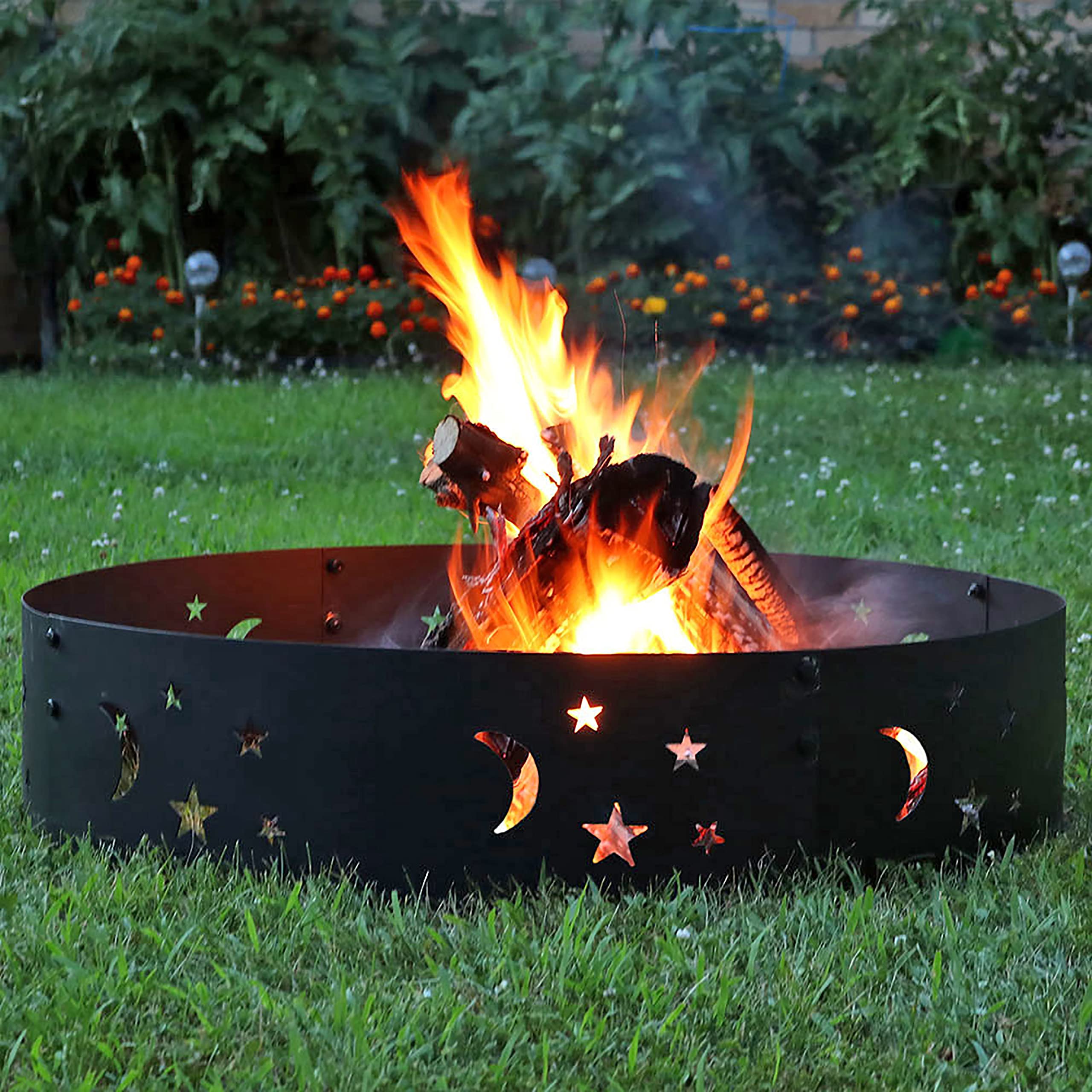 Sunnydaze Big Sky 36-Inch Fire Ring - Heavy-Duty 0.6mm Thick Steel Metal Rim - for Patio and Backyard Use