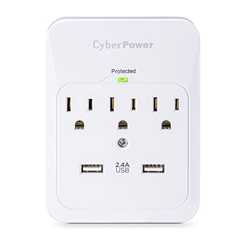 CyberPower CSP300WUR1 Professional Surge Protector, 600J/125V, 3 Outlets, 2 USB Charge Ports (2.1 Amps Shared) Wall Tap Plug