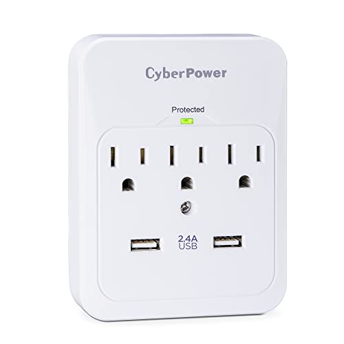 CyberPower CSP300WUR1 Professional Surge Protector, 600J/125V, 3 Outlets, 2 USB Charge Ports (2.1 Amps Shared) Wall Tap Plug