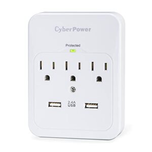 CyberPower CSP300WUR1 Professional Surge Protector, 600J/125V, 3 Outlets, 2 USB Charge Ports (2.1 Amps Shared) Wall Tap Plug