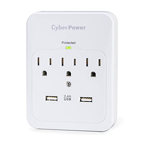 CyberPower CSP300WUR1 Professional Surge Protector, 600J/125V, 3 Outlets, 2 USB Charge Ports (2.1 Amps Shared) Wall Tap Plug