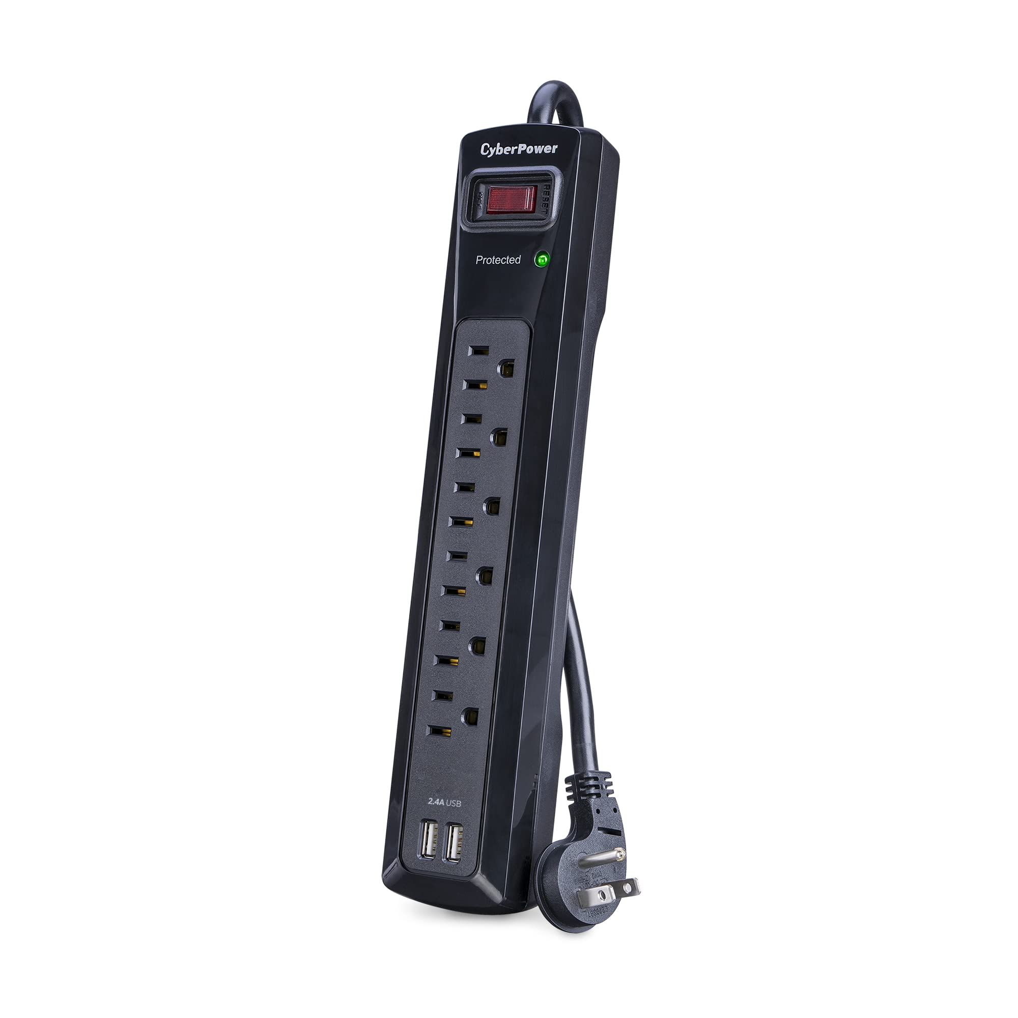 CyberPower CSP604U Professional Surge Protector, 1200J/125V, 6 Outlets, 2 USB Charge Ports, 4ft Power Cord, Black