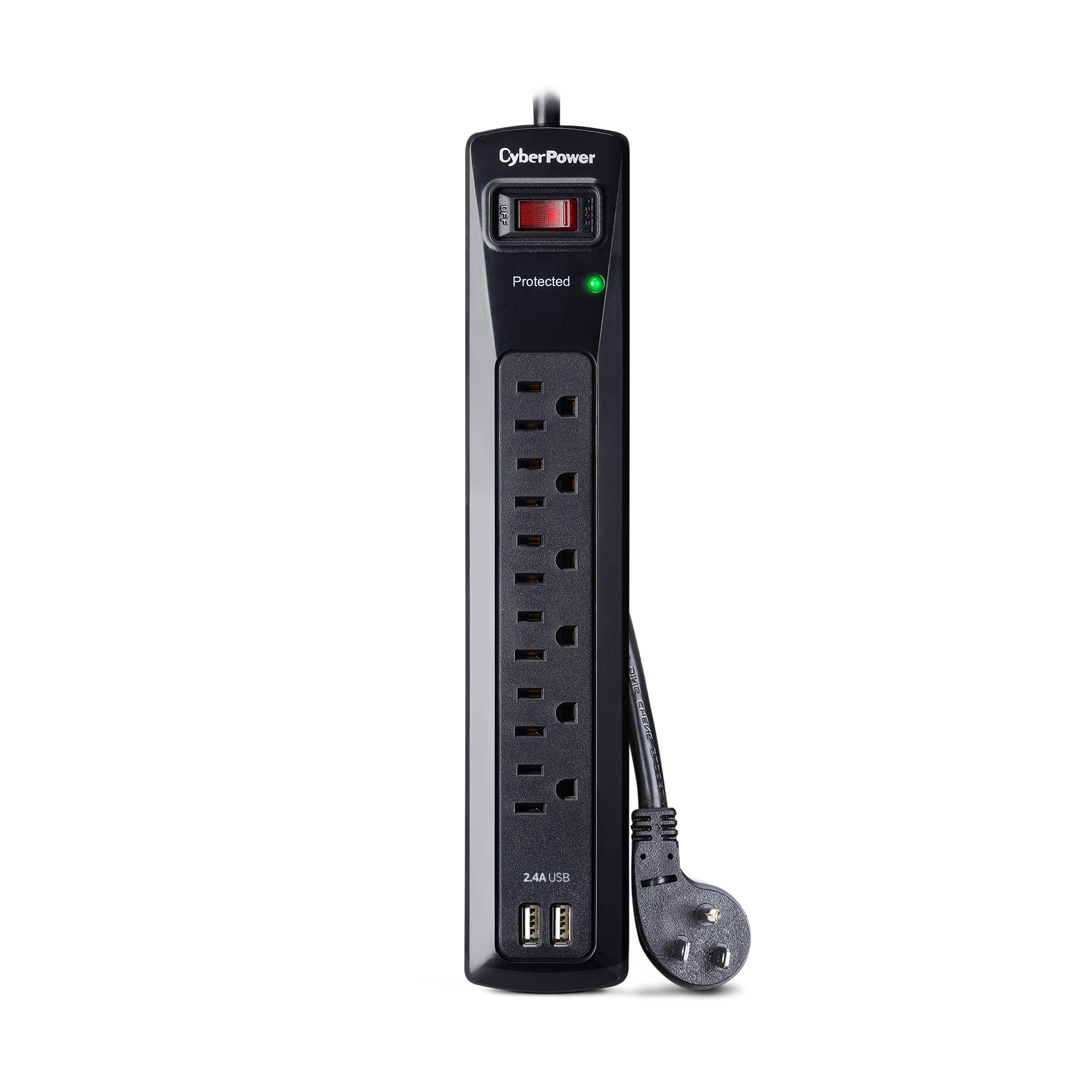 CyberPower CSP604U Professional Surge Protector, 1200J/125V, 6 Outlets, 2 USB Charge Ports, 4ft Power Cord, Black