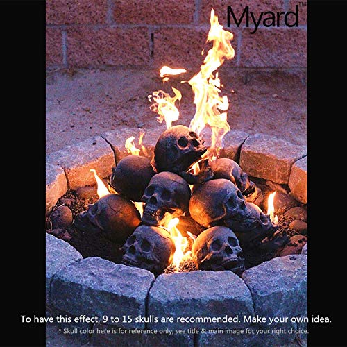 MYard Fireproof Imitated Human Fire Pit Skull Gas Log for NG, LP Wood Fireplace, Firepit, Campfire, Halloween Decor, BBQ (Qty 1, Black)