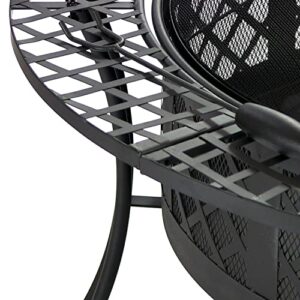 Sunnydaze 40-Inch Round Steel Fire Pit Table with Durable Spark Screen and Poker - Portable Design - Black - Diamond Weave