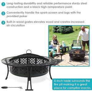 Sunnydaze 40-Inch Round Steel Fire Pit Table with Durable Spark Screen and Poker - Portable Design - Black - Diamond Weave