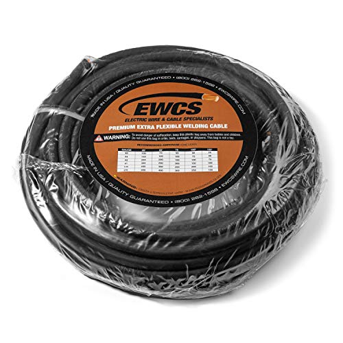 EWCS 4 Gauge Premium Extra Flexible Welding Cable 600 Volt - Black - 100 Feet - Made in The USA