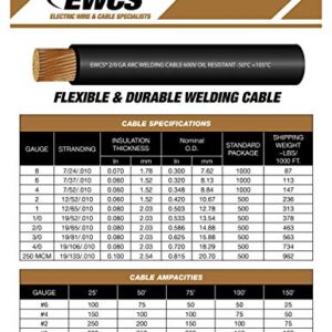 EWCS 4 Gauge Premium Extra Flexible Welding Cable 600 Volt - Black - 100 Feet - Made in The USA