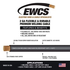 EWCS 2 Gauge Premium Extra Flexible Welding Cable 600 Volt - Back - 100 Feet - Made in The USA