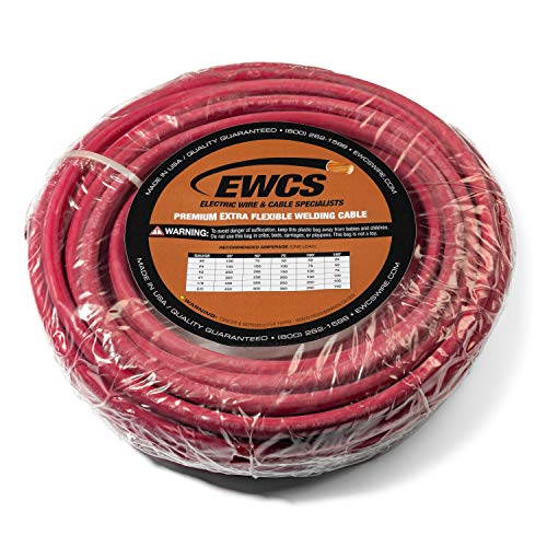 EWCS 2 Gauge Premium Extra Flexible Welding Cable 600 Volt - Red - 25 Feet - Made in The USA