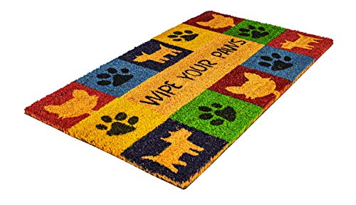 NoTrax, Wipe Your Paws, Vinyl-Backed Natural Coir Doormat, Entry Mat for Indoor or Outdoor Use, 18"x30", C12 (C12S1830WP)