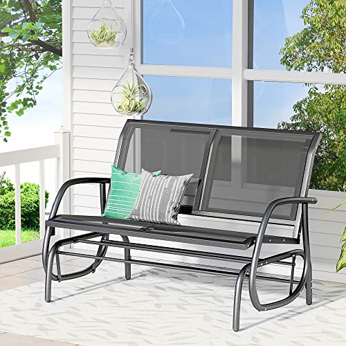 Outsunny 2-Person Outdoor Glider Bench Patio Double Swing Rocking Chair Loveseat w/Power Coated Steel Frame for Backyard Garden Porch, Black