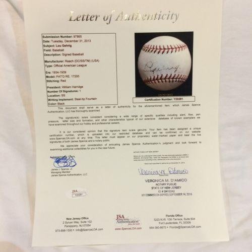 Magnificent Lou Gehrig Single Signed Autographed Al Harridge Baseball Psa & Jsa - Autographed Baseballs