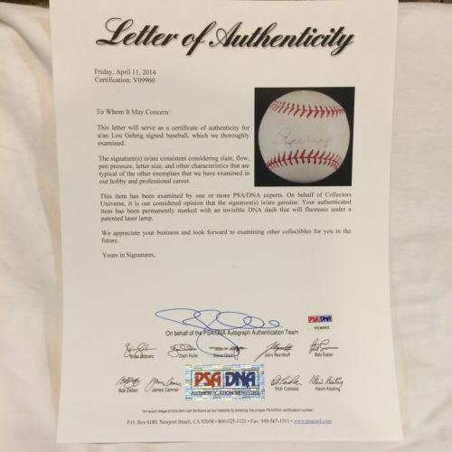 Magnificent Lou Gehrig Single Signed Autographed Al Harridge Baseball Psa & Jsa - Autographed Baseballs