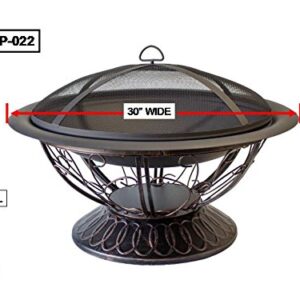 Hiland FT-022 Wood Burning Fire Pit w/Wood Grate and Domed Mesh Screen Lid w/Poker Included, Round, Antiqued Black