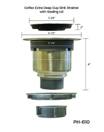 Coflex Extra Deep Cup Sink Basket Strainer with Sealing Lid, 304 Stainless Steel, Brushed Nickel Finish