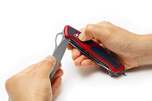 Victorinox Ranger 78 M Grip Swiss Army Knife, 12 Function Swiss Made Pocket Knife with Large Lock Blade, Tweezers and Wood Saw – Red/Black