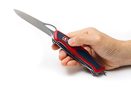 Victorinox Ranger 78 M Grip Swiss Army Knife, 12 Function Swiss Made Pocket Knife with Large Lock Blade, Tweezers and Wood Saw – Red/Black