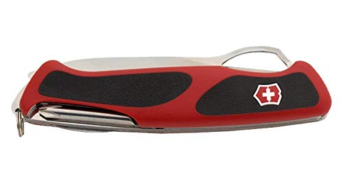 Victorinox Ranger 78 M Grip Swiss Army Knife, 12 Function Swiss Made Pocket Knife with Large Lock Blade, Tweezers and Wood Saw – Red/Black