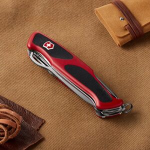 Victorinox Ranger 78 M Grip Swiss Army Knife, 12 Function Swiss Made Pocket Knife with Large Lock Blade, Tweezers and Wood Saw – Red/Black