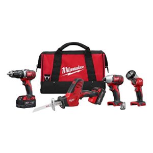 milwaukee 2695-24 m18 18v cordless combo kit - drill / hackzall/ hex impact driver/ m18 led work light