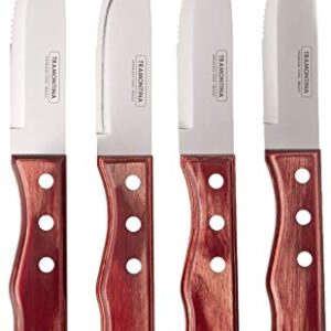 Tramontina Porterhouse Steak Knife Set Stainless Steel Polywood Handle 4-Piece, 80000/005DS