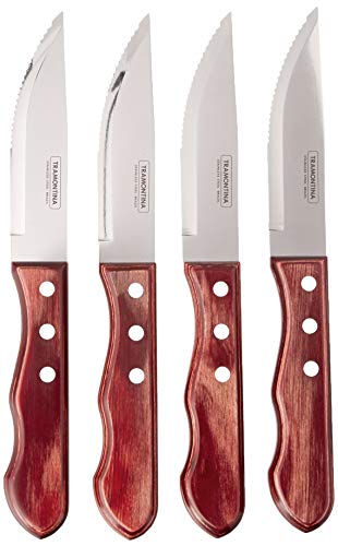 Tramontina Porterhouse Steak Knife Set Stainless Steel Polywood Handle 4-Piece, 80000/005DS