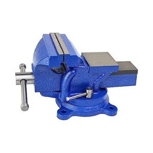 hfs (r) 5" heavyduty bench vise anvil forged.360 swivel locking base desktop clamp (16lbs), fs blue design