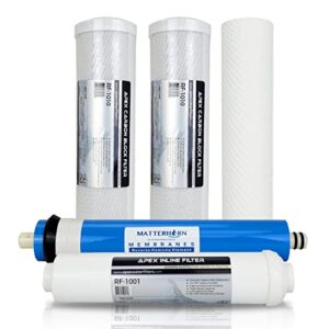 universal compatible standard 10" 5 stage reverse osmosis replacement complete filters pack with 50 gpd membrane, sediment, dual carbon block apex rf 5050