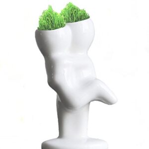 Homejoy New Mini Novel Ceramic Porcelain Bonsai Hug Grass Doll Hair Plant Head Planter Gift