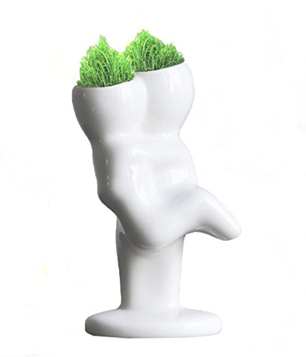 Homejoy New Mini Novel Ceramic Porcelain Bonsai Hug Grass Doll Hair Plant Head Planter Gift